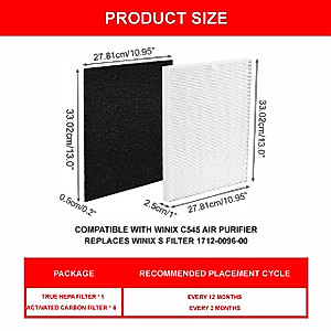 Topdeck ESSENTIALS C545 True HEPA Replacement Filter S, Compatible with Winix C545 Air Purifier, Replaces Winix S Filter 1712-0096-00. H13 Grade True HEPA Filter + 6 Activated Carbon Filters (1 + 6)