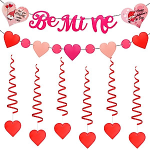 8pcs Valentines Day Heart Banners, Shining Heart Banner Decorations Hearts Garland for Valentines Day Weddings Birthday Parties