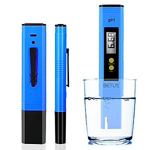 Betus Digital pH Meter for Water - pH Tester with 0.01pH Accuracy, 0-60 Celsius, 0-14 PH Measurement Range - Drinking Brewing Food Hydroponics Aquariums (Blue)