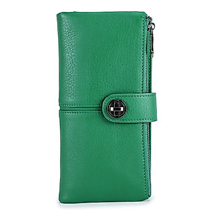 Leather three-layer womens wallet, mobile phone bag, long buckle leather wallet, certificate bag and zero wallet