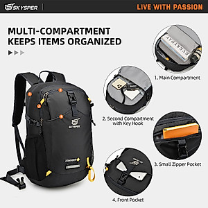 SKYSPER Small Daypack 20L Hiking Backpack Lightweight Travel Day Pack with Waist Strap for Women Men(Black)