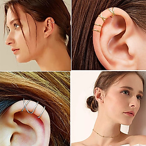 Milacolato 4Pcs 925 Sterling Silver Ear Cuff: Adjustable Non Piercing Minimalist Fake Helix Cartilage Earcuff, Dainty Clip-on Earrings Hypoallergenic with 14K Gold Plating for Women Man-Silver