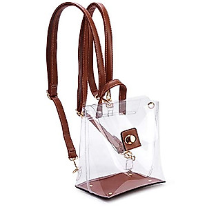 HOXIS Multifunction Clear Backpack for Stadium Approved Convertible Women Cross Body Bag (Brown)