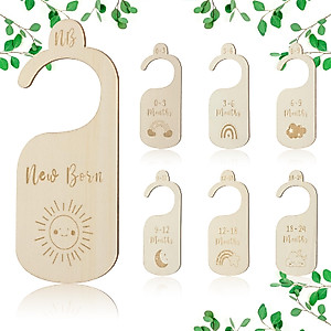 Teaaha Baby Closet Dividers for Clothes Organizer 7 PCS Beautiful Wooden Double-Sided Baby Closet Size Organizer Hanger from Newborn Infant to 24 Months Toddler for Home Nursery Baby Decor