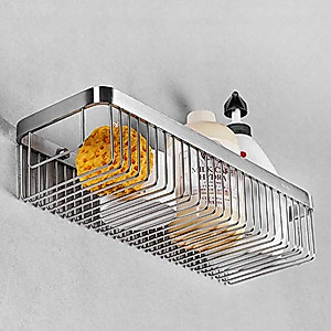 Thwarm Bathroom Racks 304 Stainless Steel Wide Side Brushed Net Basket Rectangular Wire Basket Wall Mount Mounted Single Tier Bathroom Bath Shower Storage Holder for Shampoo Conditioner