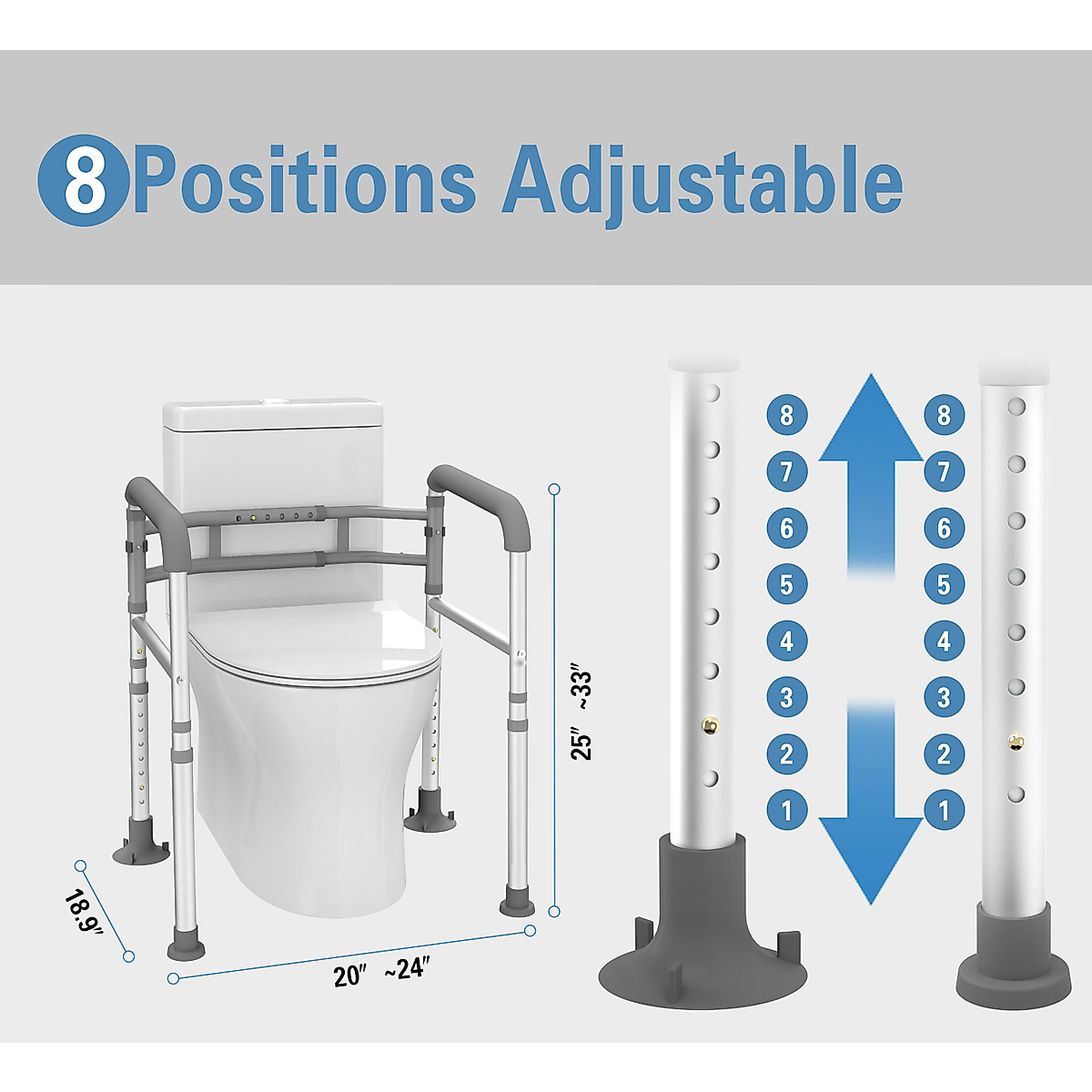 Delog Toilet Safety Rails 350 lb - Adjustable Toilet Safety Frame & Rails, Toilet Safety Rail for Elderly Adults, Toilet Handles for Seniors, Toilet Bars for Elderly & Handicap