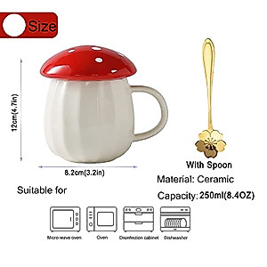Yalucky Kawaii Cute Mushroom Mug Tea Cup Set Mushroom Stuff for Milk Glass Coffee Tea Cup Mug With Lid Gifts for Girl Women Birthday Christmas Home Decor (Red)