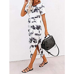 Tie Dye Split Dresses for Juniors Long Short Sleeve Summer Beach X-Large
