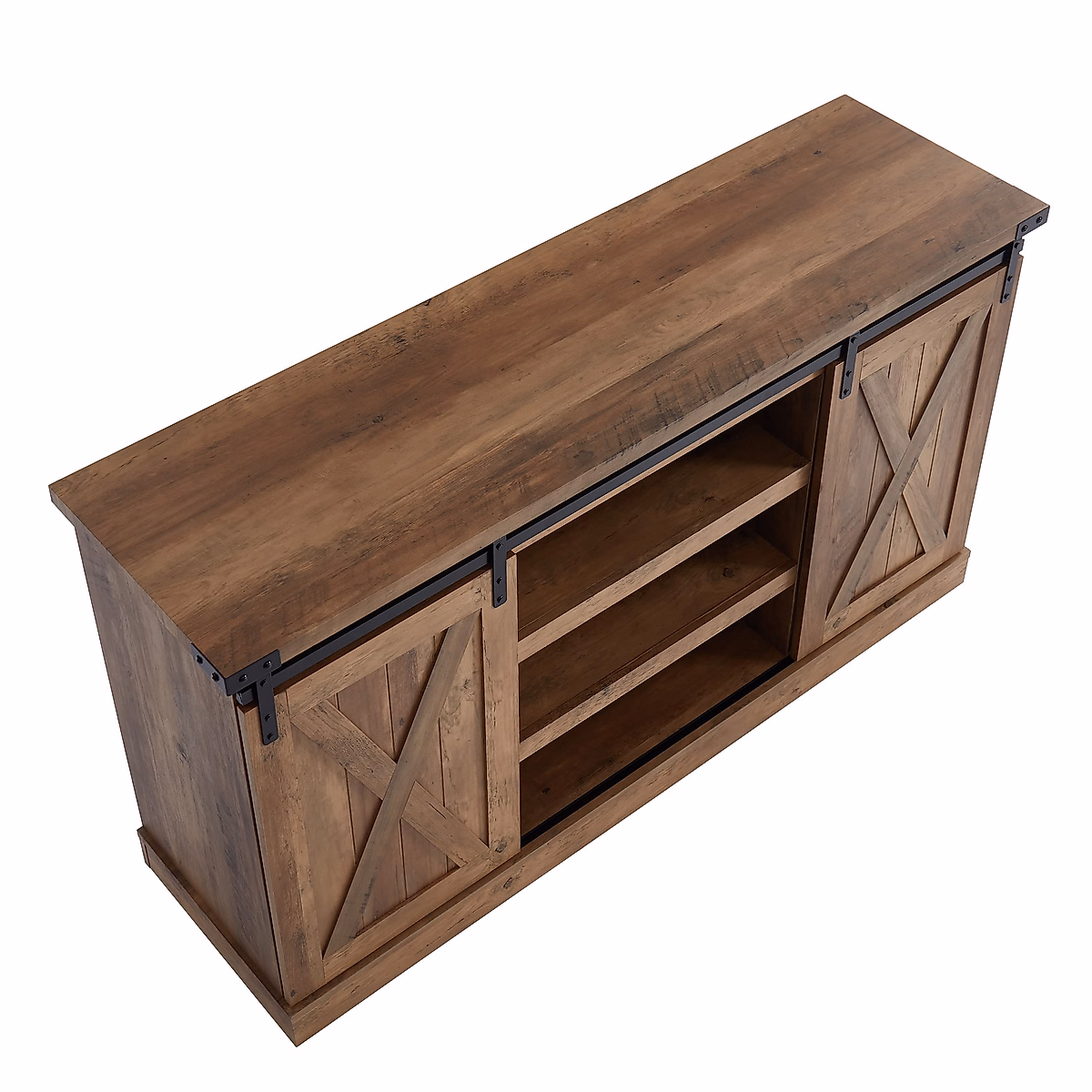 EDYO LIVING Farmhouse TV Stand for 65 Inch TV, Wood TV Stand with Sliding Barn Door, Entertainment Center with Storage Cabinet, Rustic Media Console for Living Room Bedroom, Rustic Oak