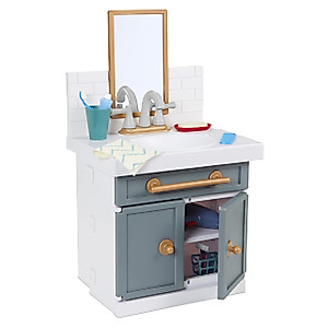 Little Tikes First Bathroom Sink with Real Working Faucet Pretend Play for Kids, 12 Bathroom Accessories, Interactive Unique Toy Multi-Color, Ages 2+ Grey