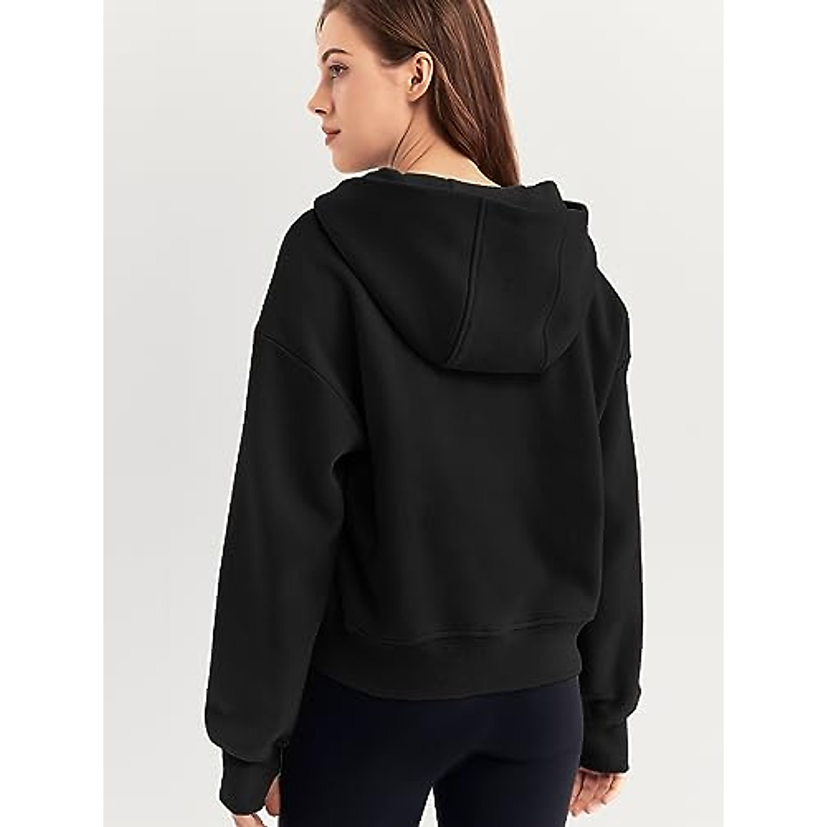 Trendy Queen Womens Hoodies Quarter Half Zip Pullover Oversized Sweatshirts Half With Pockets Fall Clothes BlackM