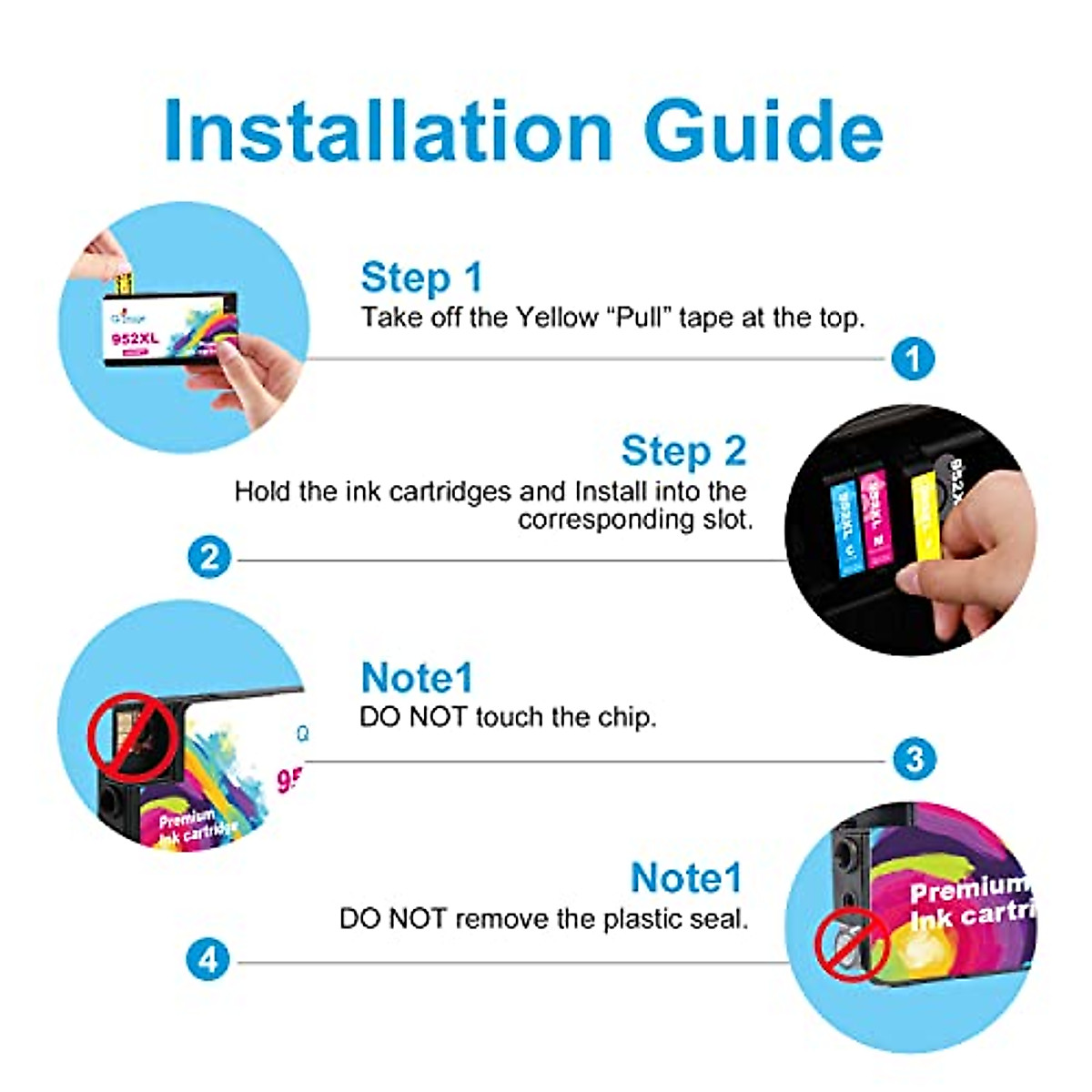 Q-image 952XL Ink Cartridges Replacement for HP 952XL 952 XL Work with HP OfficeJet 8710 8720 7720 7740 8210 8715 8725 8730 Printer (Black, Cyan, Magenta, Yellow, 4 Combo Packs)