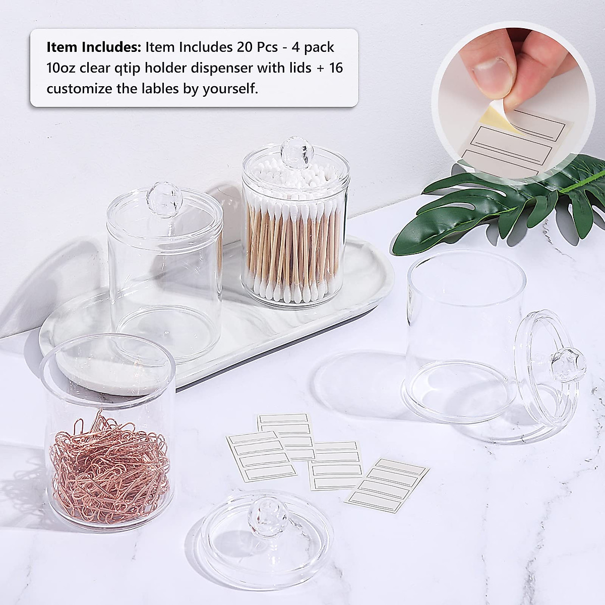 4 Pack Qtip Holder Dispenser for Cotton Ball, Round Swab Holder, Acrylic Clear Apothecary Jars for Bathroom Canister Accessories Storage Organizer