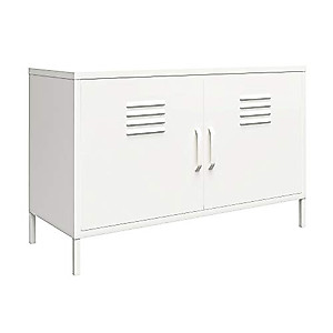 REALROOMS Shadwick 2 Door Wide Metal Locker Accent Storage Cabinet, Soft White