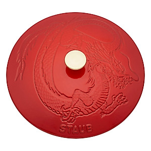 STAUB Specialty Shaped Dutch Cast Iron 3.75-qt Essential French Oven Dragon Lid-Cherry