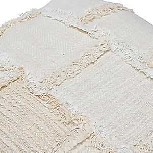 Creative Co-Op Woven Cotton and Wool Patchwork Frayed Edges Pillow, 18" L x 18" W x 2" H, Cream