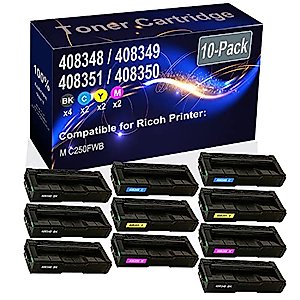 Kolasels 10-Pack (4BK+2C+2Y+2M) Compatible M C250FWB Laser Toner Cartridge (High Capacity) Replacement for Ricoh M C250 (408348 408349 408351 408350) Printer Toner Cartridge