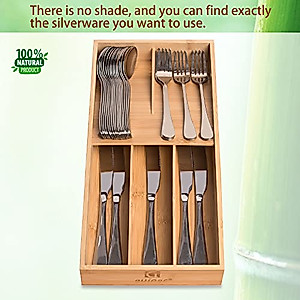guiogc Medium double layer Bamboo Silverware Organizer, Kitchen Silverware Drawer Organizer, Utensil Tray Holder, Cutlery Tray for Spoons, Forks, Knives
