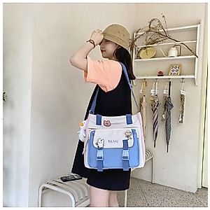 Kawaii Japanese School Bag Aesthetic Cute Ita Bags Kawaii Tote Bag Crossbody Girls Kawaii School Supplies Backpack Purse (Blue, One Size)