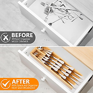 E-ROOM TREND Bamboo Drawer Store Compact Utensil Organizer for Kitchen Drawer Silverware, Flatware, Cutlery, Spoon and Knives Drawer Storage Organization (DD489)