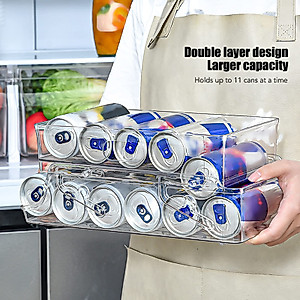 Beverage Can Organizer Bins for Refrigerator, Double Layers Soda Can Storage Organizer, Can Dispenser Beverage Holder, Plastic Food Pantry Storage Rack for Kitchen, Automatic Replenishment