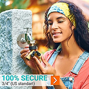 Hose Splitter 2 Way Heavy Duty - Garden Hose Splitter Brass - Water Hose Splitter with Comfortable Grip - Garden Y Hose Splitter 2 Way Metal Body for Outdoor and Indoor Use, Plus 3 Extra Washers