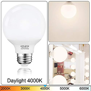 Cotanic G25 LED Globe Light Bulbs, 5W Vanity Light Bulb (60W Equivalent),Daylight 4000K,Non-dimmable Makeup Mirror Lights for Bedroom,Led Bathroom Light Bulbs,E26 Medium Screw Base,500lm,Pack of 4