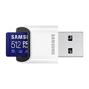 SAMSUNG PRO Plus + Reader 512GB microSDXC Up to 160MB/s UHS-I, U3, A2, V30, Full HD & 4K UHD Memory Card for Android Smartphones, Tablets, Go Pro and DJI Drone (MB-MD512KB/AM)