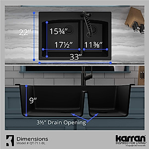 Karran QT-711 Drop-In Quartz Composite 33 in. 1-Hole 60/40 Double Bowl Kitchen Sink Kit in Black
