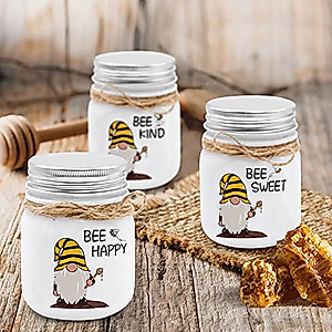 Nefelibata Bee Gnome Mini Mason Jars, Honey Bee Nisse Farmhouse Tiered Tray Decor Bee Sweet Bee Happy Bee Kind Honey Dipper Holders Bumble Bee Tomte Kitchen Centerpieces Decors 3 PCS