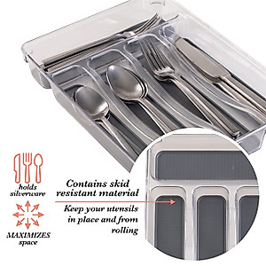 Kitchen Details 23195 Utensil and Cutlery Drawer Organizer, Divider, Tray, Storage, 5 Compartment, Clear