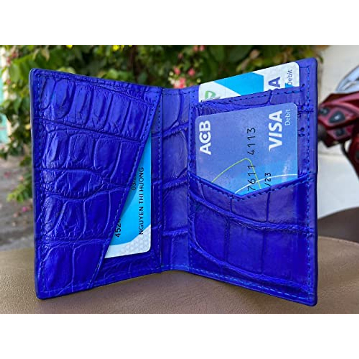 Vietnam Double side Blue Crocodile Alligator leather skin Credit Cardholder, leather credit cardcase, leather creditcard cover