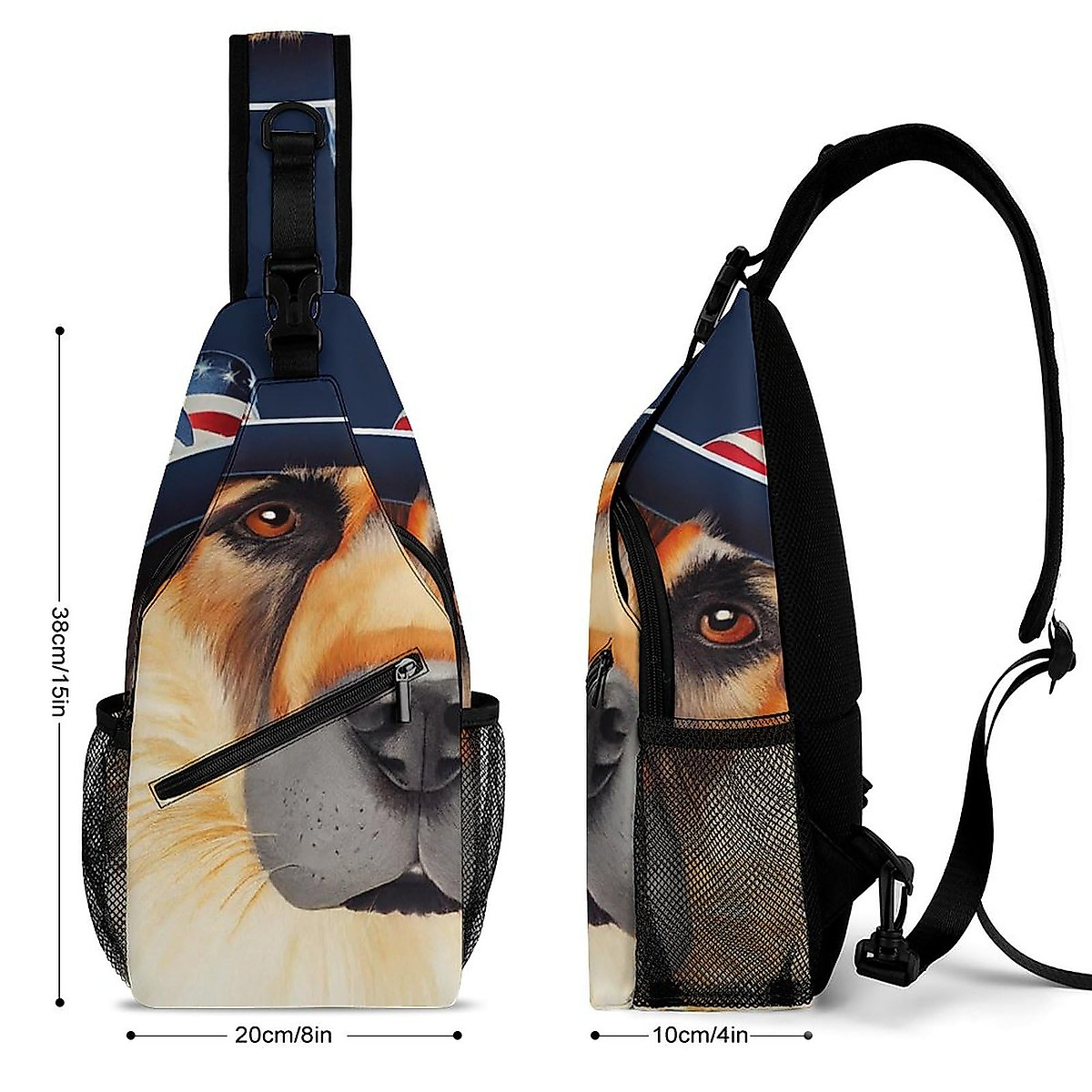 NAWFIVE Sling Bag German Shepherd Dog Crossbody Backpack with Anti Theft 4th of July Adjustable Shoulder Bag for Travel,Hiking,Cycling,Camping