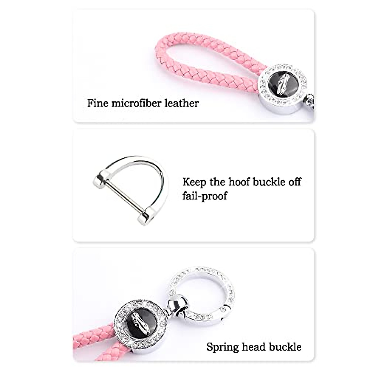 Bling Bling Leather Keychain,Universal Car Accessories Car Lanyard Key Fob Holder with Anti-lost D-ring and Screwdriver(Pink)
