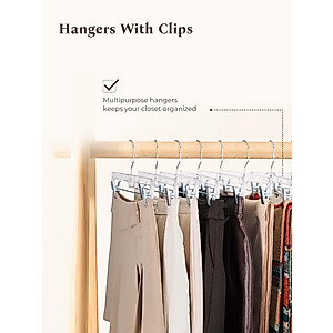 HOUSE DAY Clear Skirt Hangers with Clips, Non-Slip Plastic Pant Hangers with Adjustable Clips, Slim Clip Hangers for Pants, Skirts, Shorts, 14" Clear Hangers 10 Pack, 360-Rotating Swivel Hook