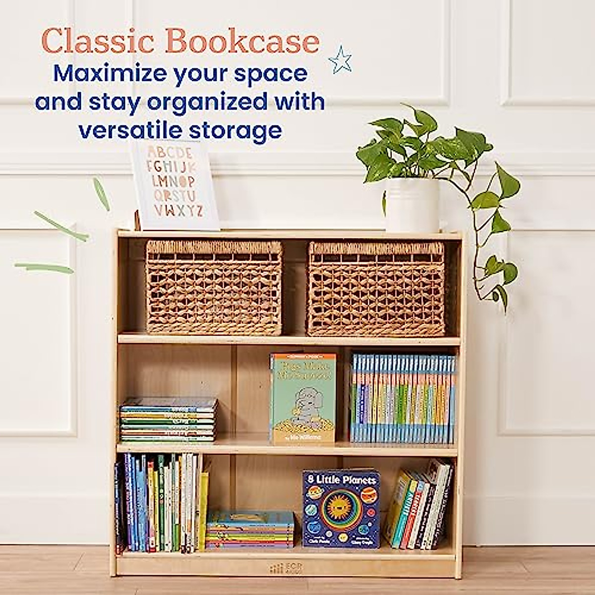 ECR4Kids Classic Bookcase, 36in, Adjustable Bookshelf, Natural
