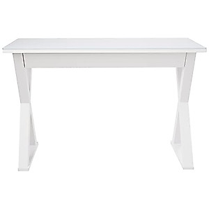 Walker Edison Lawrence Urban Industrial X Leg Glass Top Computer Desk, 48 Inch, White