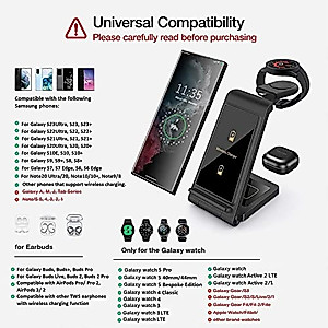 3 in 1 Wireless Charger DINTNCCM Fast Wireless Charging Stand Station Foldable for Samsung Galaxy S23/S22/S21/S20 Ultra/S10/S9/S8 Plus, Galaxy Watch5/4/3,Active 2/1, Galaxy Buds (Black- for Samsung)