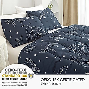 HYPREST Twin Comforter Set for Girls Boys,Constellation Soft Cute Twin Bed Comforter Sets, 2 Pieces Kids Teens Blue Lightweight Comforter Cooling Breathable (Oeko-Tex Certified)