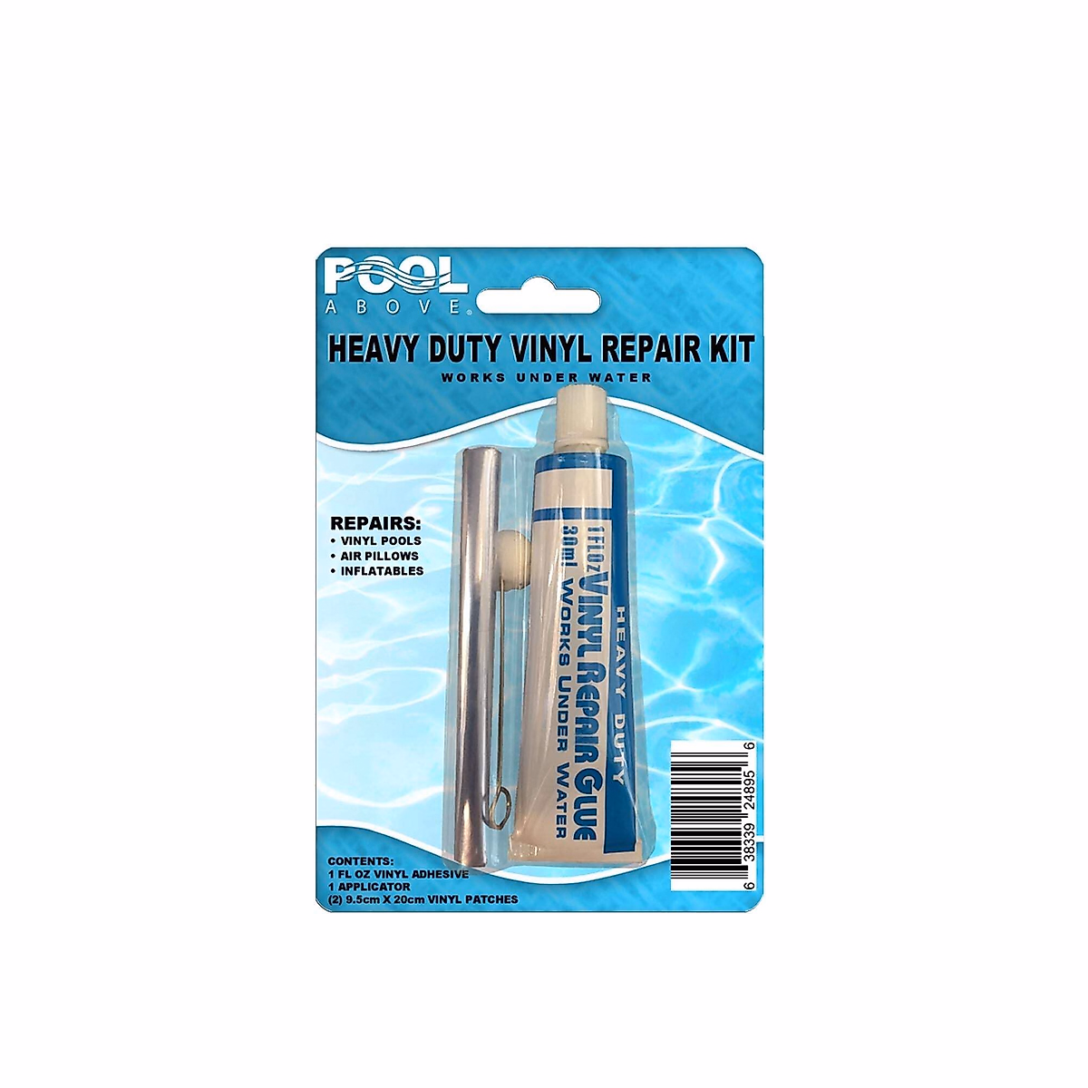 Pool Above Vinyl Repair Kit with Clear Sealant, Ideal for Inflatable River Run Tube and Other Vinyl Products, Includes Blue and White Patches and Strong Vinyl Glue