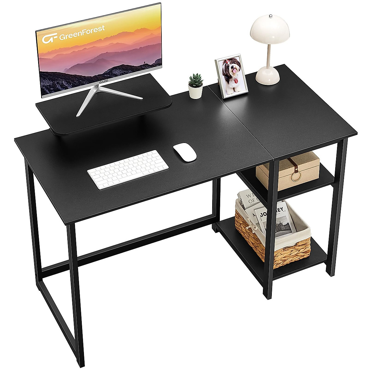 GreenForest Computer Home Office Desk with Monitor Stand and Storage Shelves on Left or Right Side, Printer Stand with Storage Shelf, 49.2 inch Large Tall 4 Tier Printer Table for Home Office Organiza