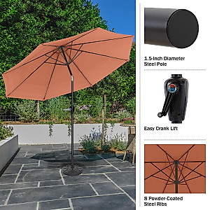 Pure Garden Patio Umbrella with Auto Tilt - 10FT Easy Crank Outdoor Umbrella with Vented Canopy for Deck, Balcony, Backyard, or Pool (Terracotta)