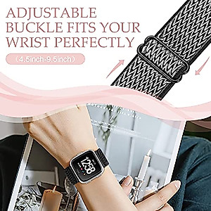 MHunter 5-Packs Elastic Bands Compatible with Fitbit Versa 2/ Versa/ Fitbit Versa Lite, Adjustable Nylon Replacement Straps Wristband for Fitbit Versa Smart Watch for Women and Men B/G/GrArr/At P/At G