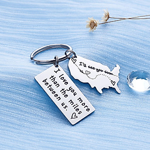 LParkin Miss You Gifts for Women Men Her I Love You More Than The Miles Between Us Long Distance Relationship Boyfriend Girlfriend Just Because Gifts for Women State Keychain