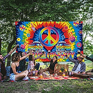 Hippie Party Decorations, 60's Party Decorations Hippie Groovy Backdrop, Groovy Party Decorations, 72.8 x 43.3 Inch Hippie, Groovy Decoration Banner with Rope for Hippie Theme Groovy Party Decorations
