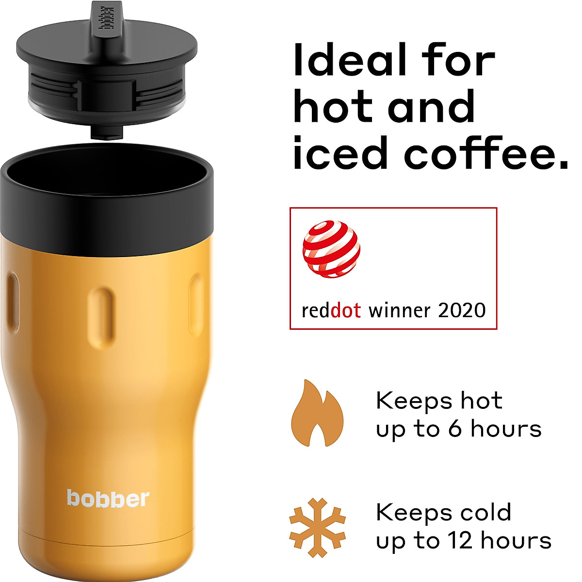 BOBBER 12 oz Leak-Proof Coffee Tumbler for Cold & Hot Drinks – 100% Spill-Proof, Vacuum Insulated, Dishwasher Safe Coffee Thermos – Stainless Steel, BPA-Free Tumbler with Screw On Lid (Orange)