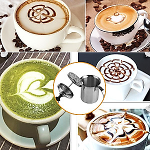 Handheld Milk Frother Pitcher, Stainless Steel Manual Foamer for Milk Coffee Milk Creamer Frother appuccino Coffee Foam Pitcher with Handle and Lid(800ML)