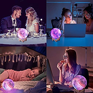 Balkwan 5.9 inch 16 Colors Moon Lamp Kids Night Light Galaxy Lamp LED 3D Star Moon Light with Wood Stand, Remote &amp; Touch Control USB Rechargeable Gift for Baby Girls Boys Birthday Women