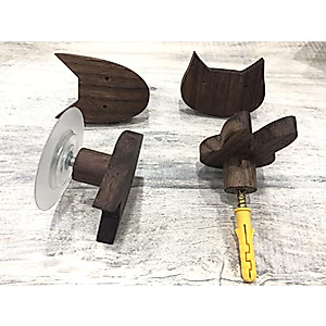 Tsnamay 4 Pack Animal Wood Wall Hooks, Black Walnut Unfinished Solid Wood Coat Hooks Wall Mounted for Hanging Bathroom Towels Clothes Hanger，Pattern Rabbit Cat Dog Fox