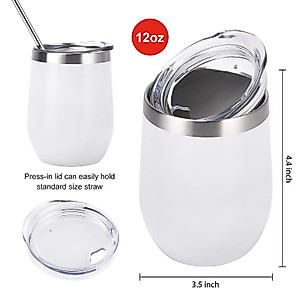 4 Pack 12Oz Stemless Wine Tumbler Wine Glasses Set of 4 Stainless Steel Cups with Lid and Straw for Women Men Family Daily Use